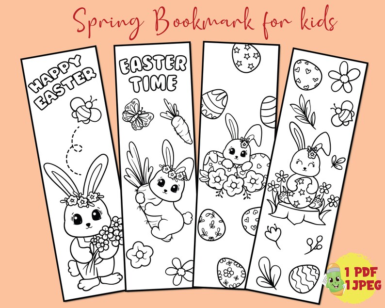 Printable Coloring Bookmarks for Kids, Easter Coloring, Bunny Coloring ...