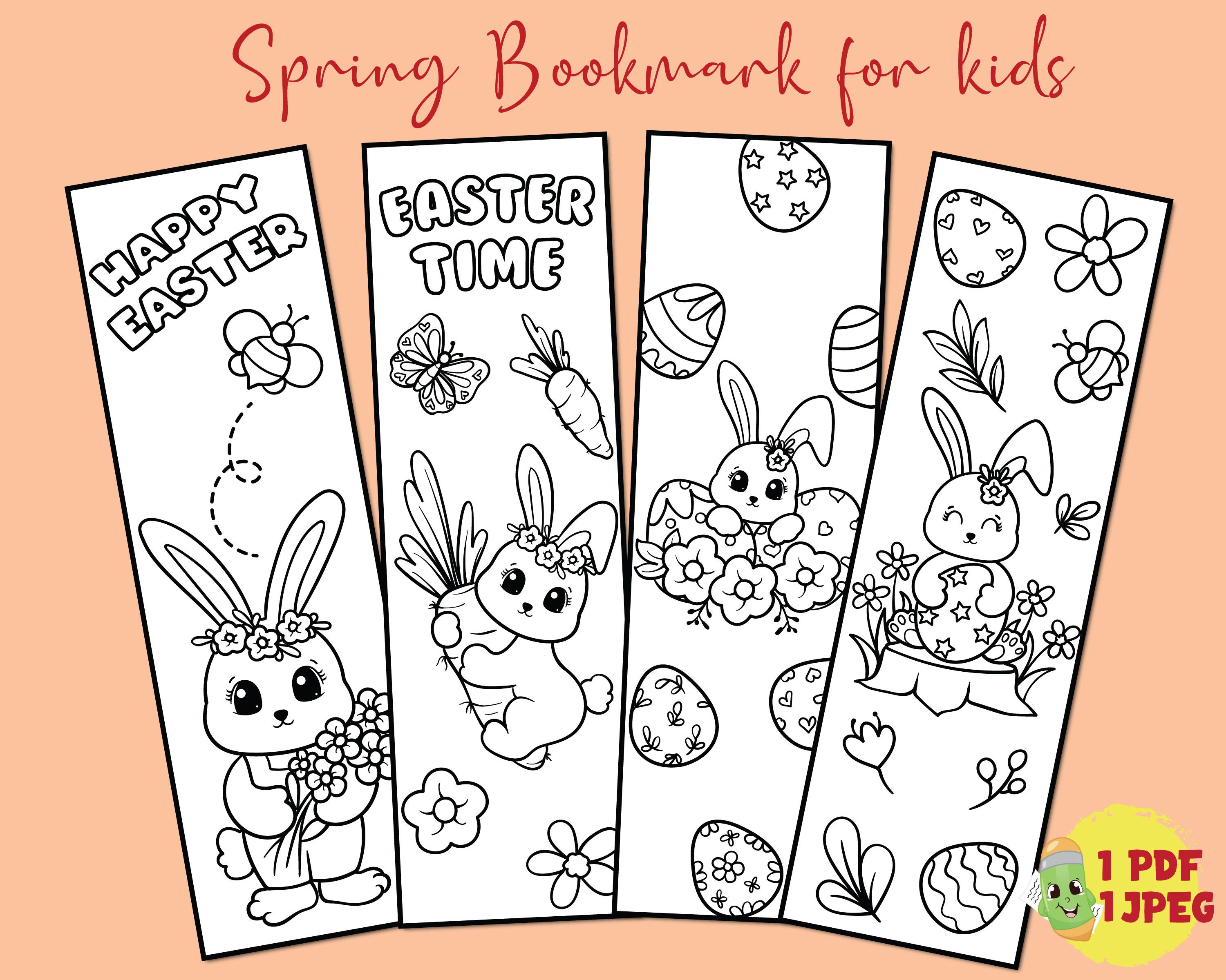 Printable Coloring Bookmarks for Kids, Easter Coloring, Bunny Coloring ...