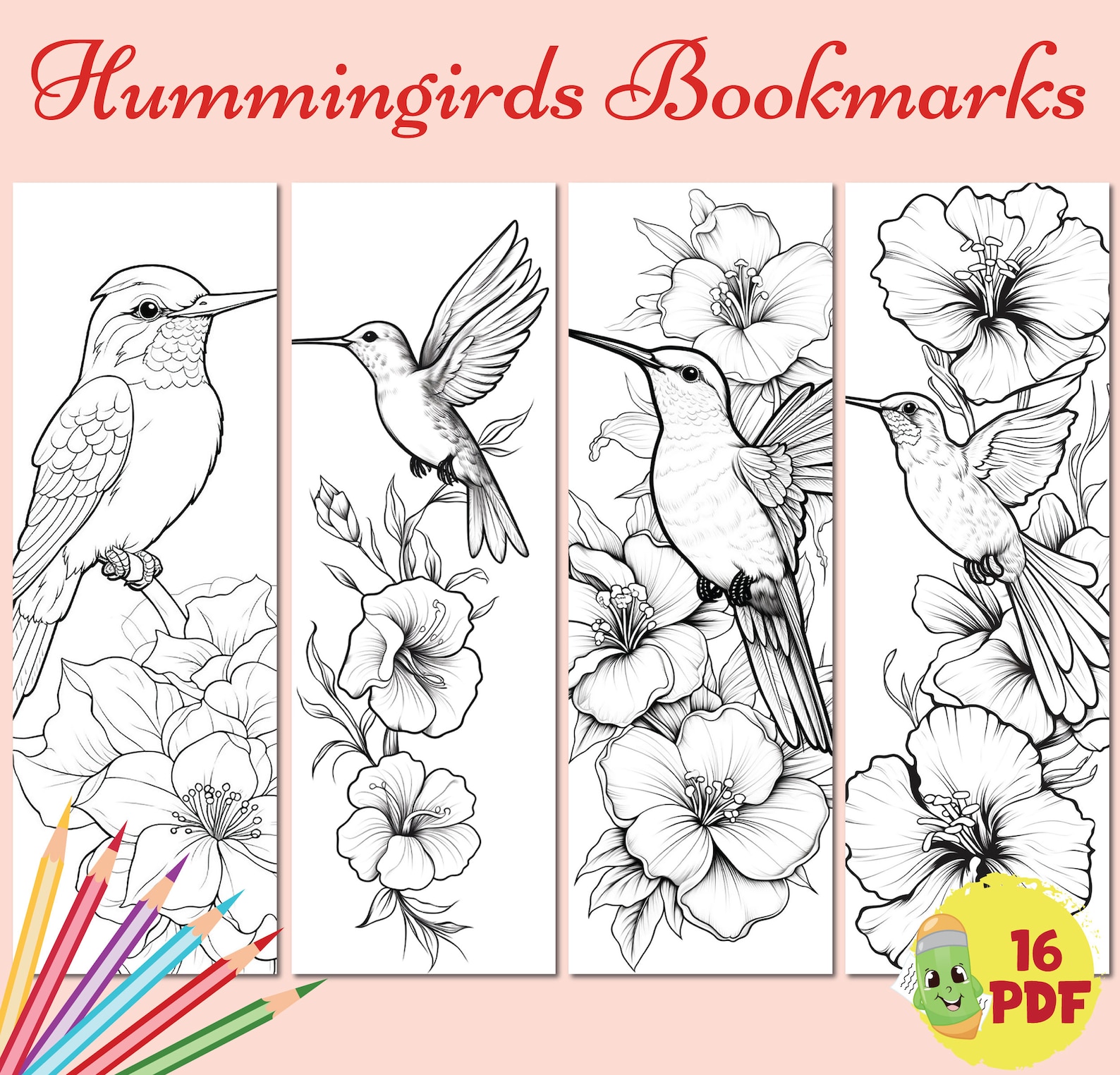 Printable Hummingbirds Bookmarks for Kids and Adults, Digital Download ...