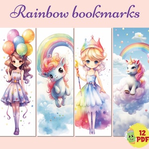 Printable Princess Rainbow Bookmarks for Kids and Adults, Castle ...