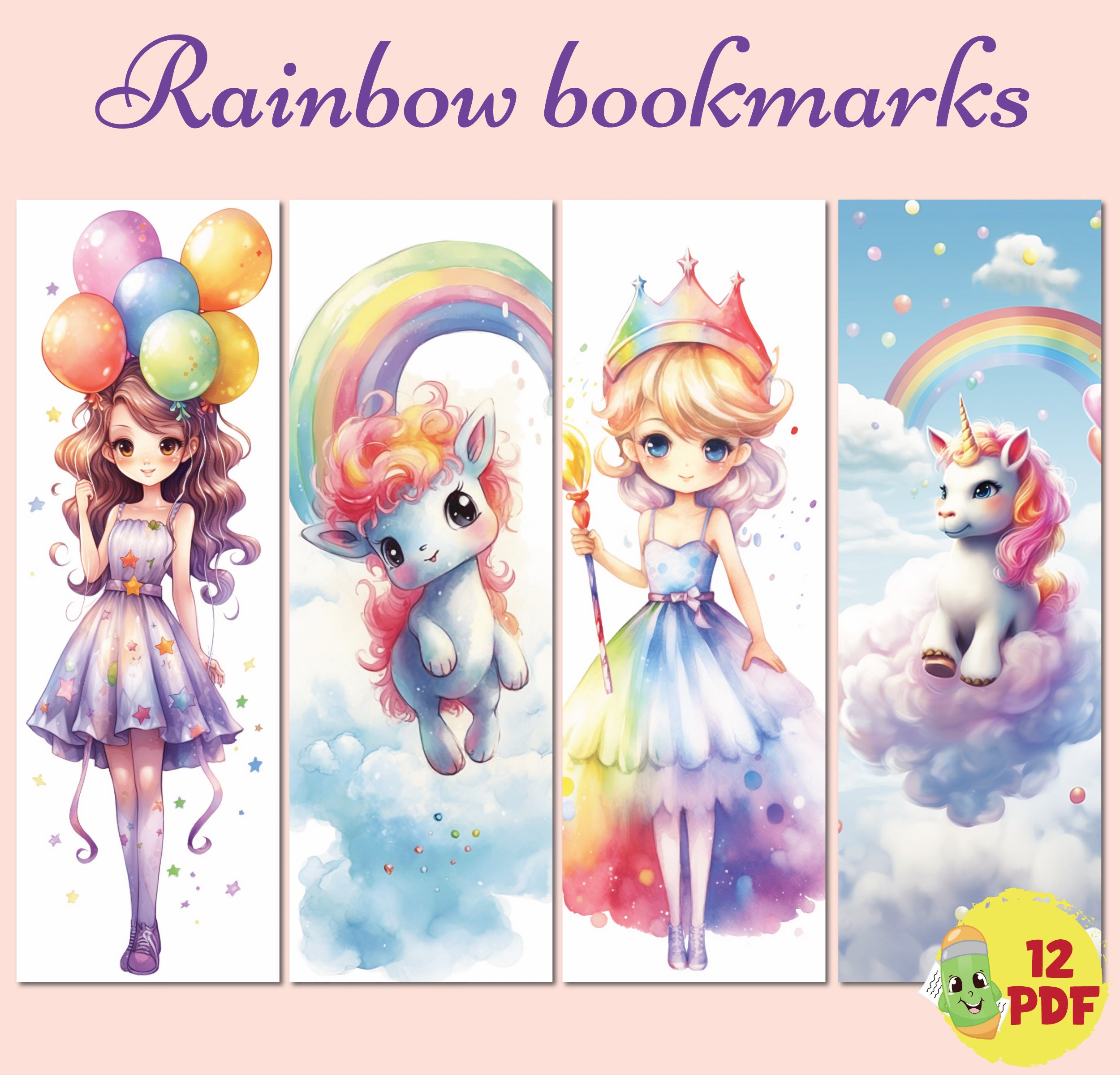 Printable Princess Rainbow Bookmarks for Kids and Adults, Castle ...