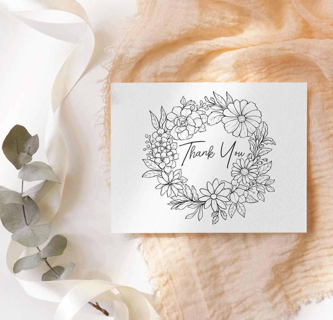 Printable Flower Wreath Thank You Greeting Card, Love Greeting Card ...