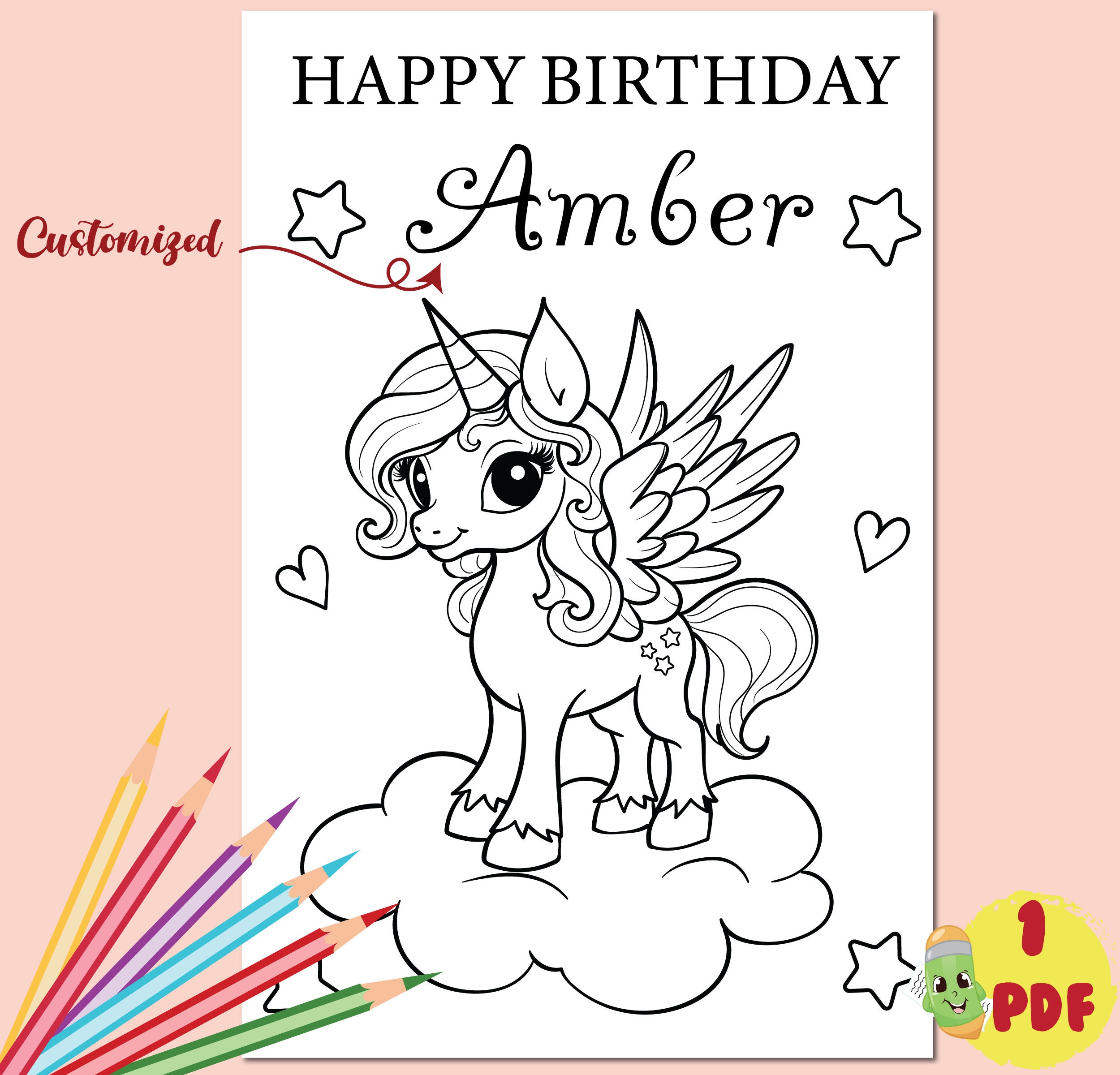 Printable Happy Birthday Card Coloring Pages, Personalized Card ...