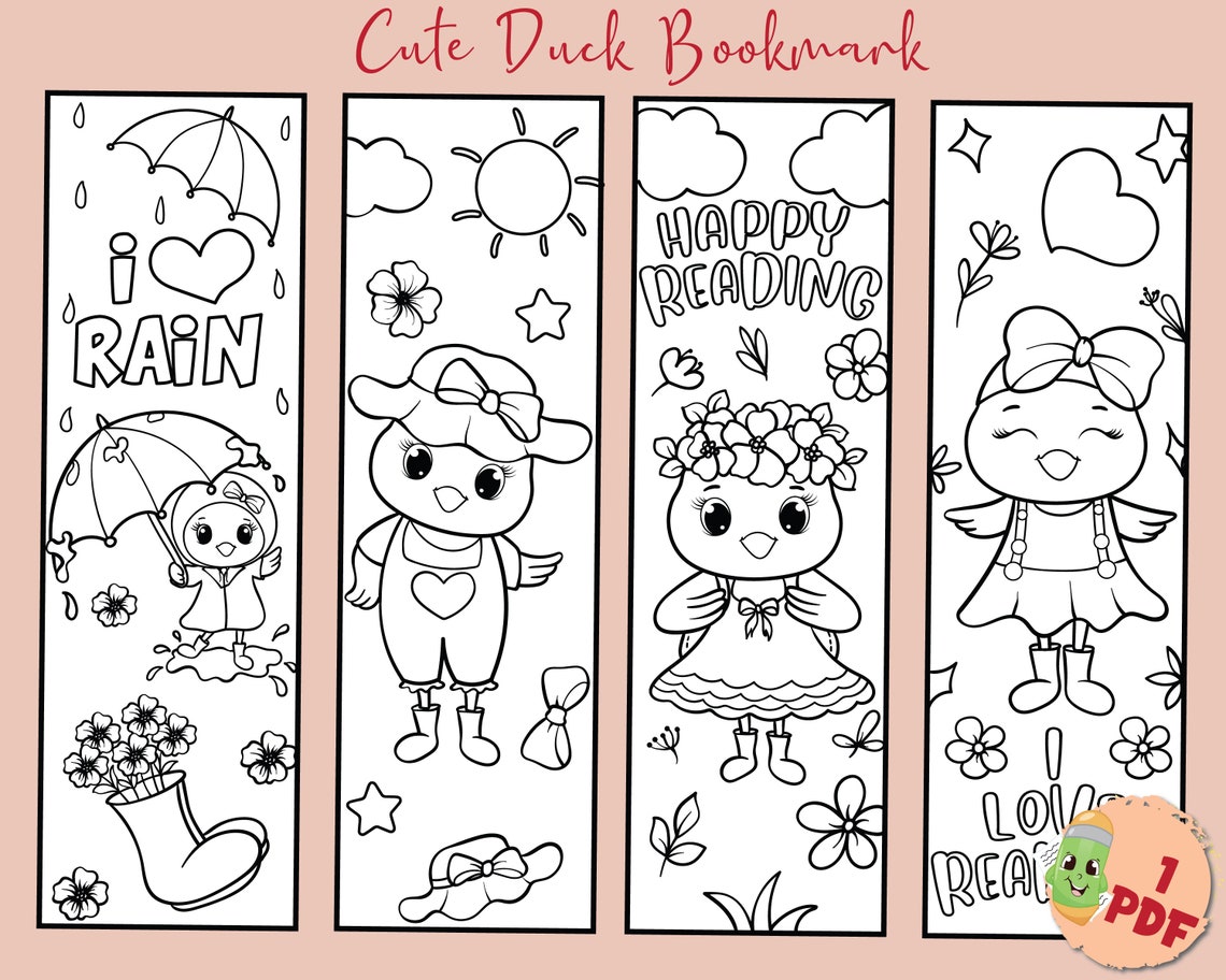 Printable Cute Spring Duck Coloring Bookmarks for Kids, Baby Ducky ...