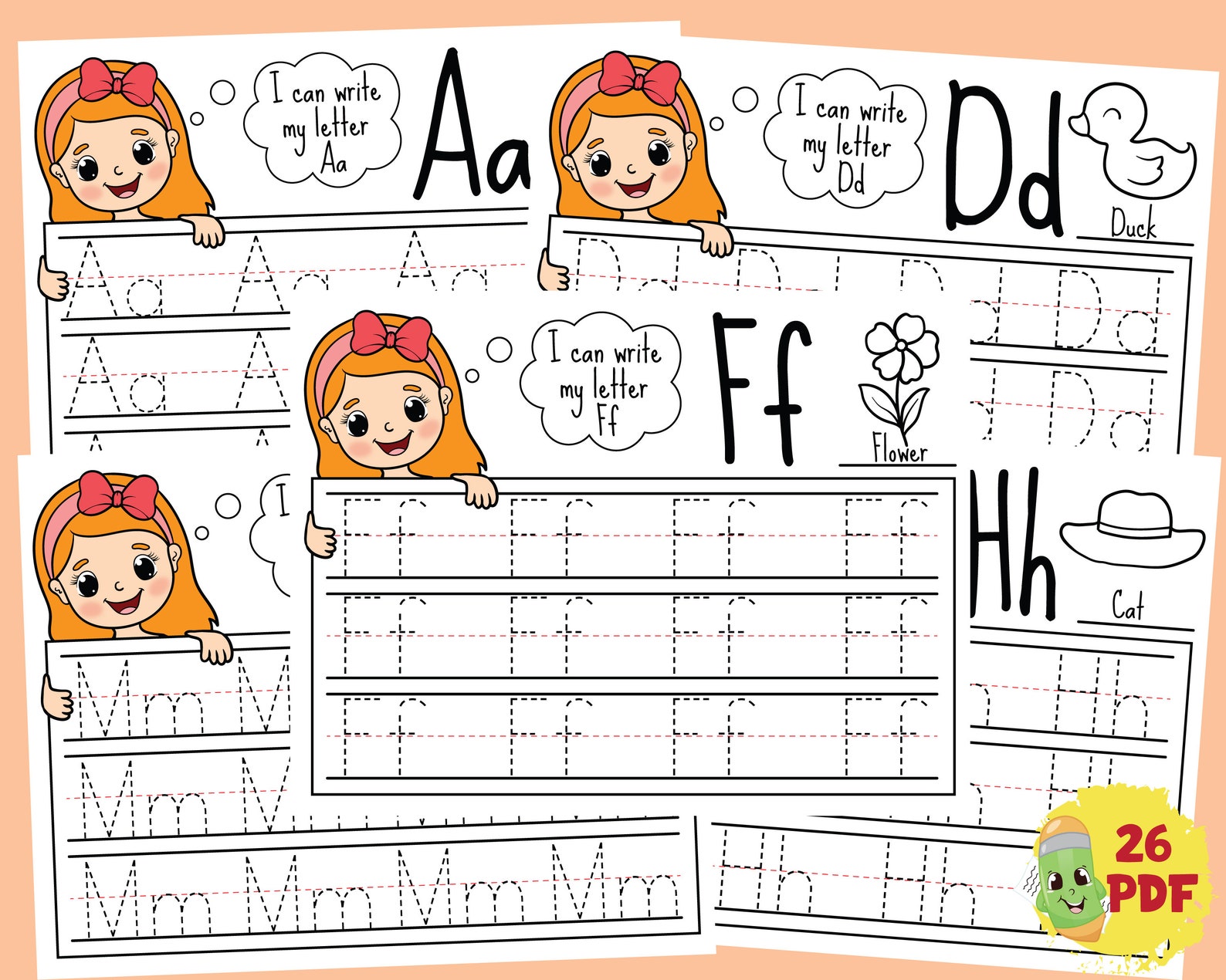 Alphabet Letter Tracing Worksheets, 26 Printable Alphabets, ABC Letters ...