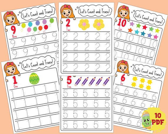 Numbers Tracing 1-10 Number Tracing Worksheet Homeschool - Etsy