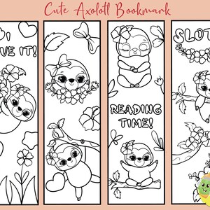 Printable Cute Sloth Coloring Bookmarks for Kids, Baby Sloths, Summer ...