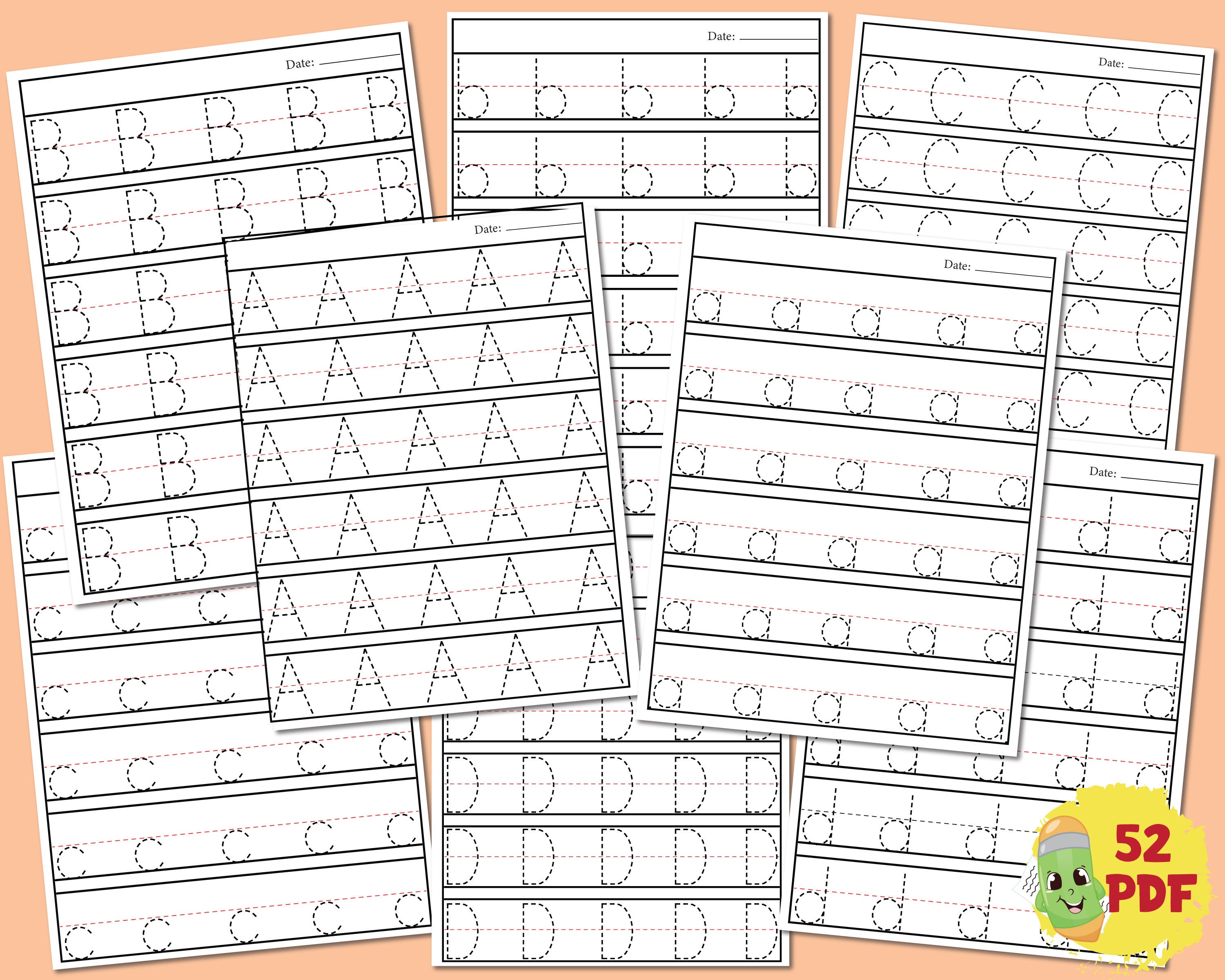 Alphabet Letter Tracing Worksheets, 26 Printable Alphabets, ABC Letters ...