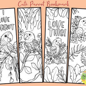 Printable Cute Parrot Bird Coloring Bookmarks for Kids, Activity Sheets ...
