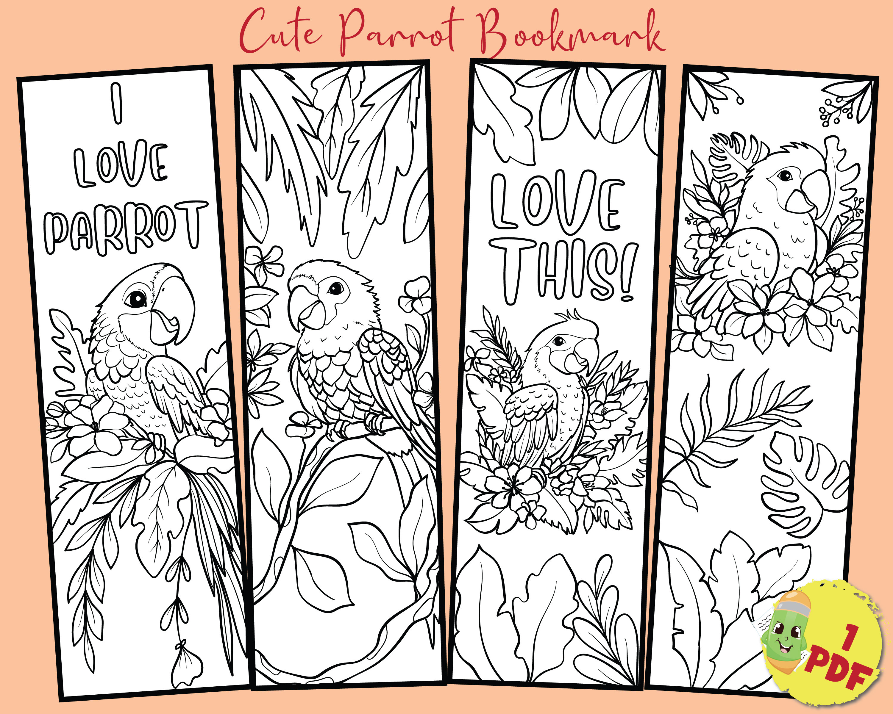 Printable Cute Parrot Bird Coloring Bookmarks for Kids, Activity Sheets ...