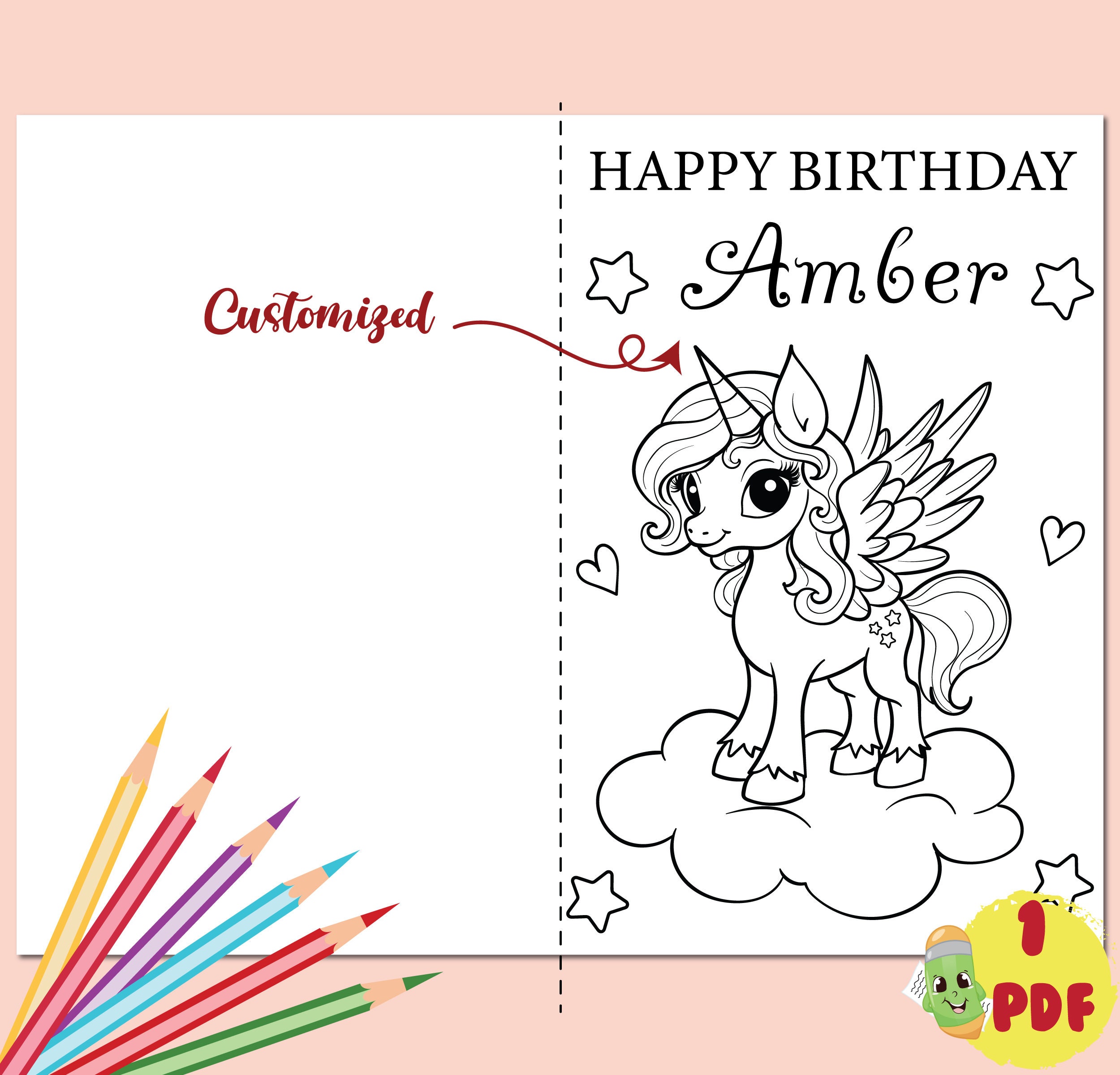 Printable Happy Birthday Card Coloring Pages, Personalized Card ...