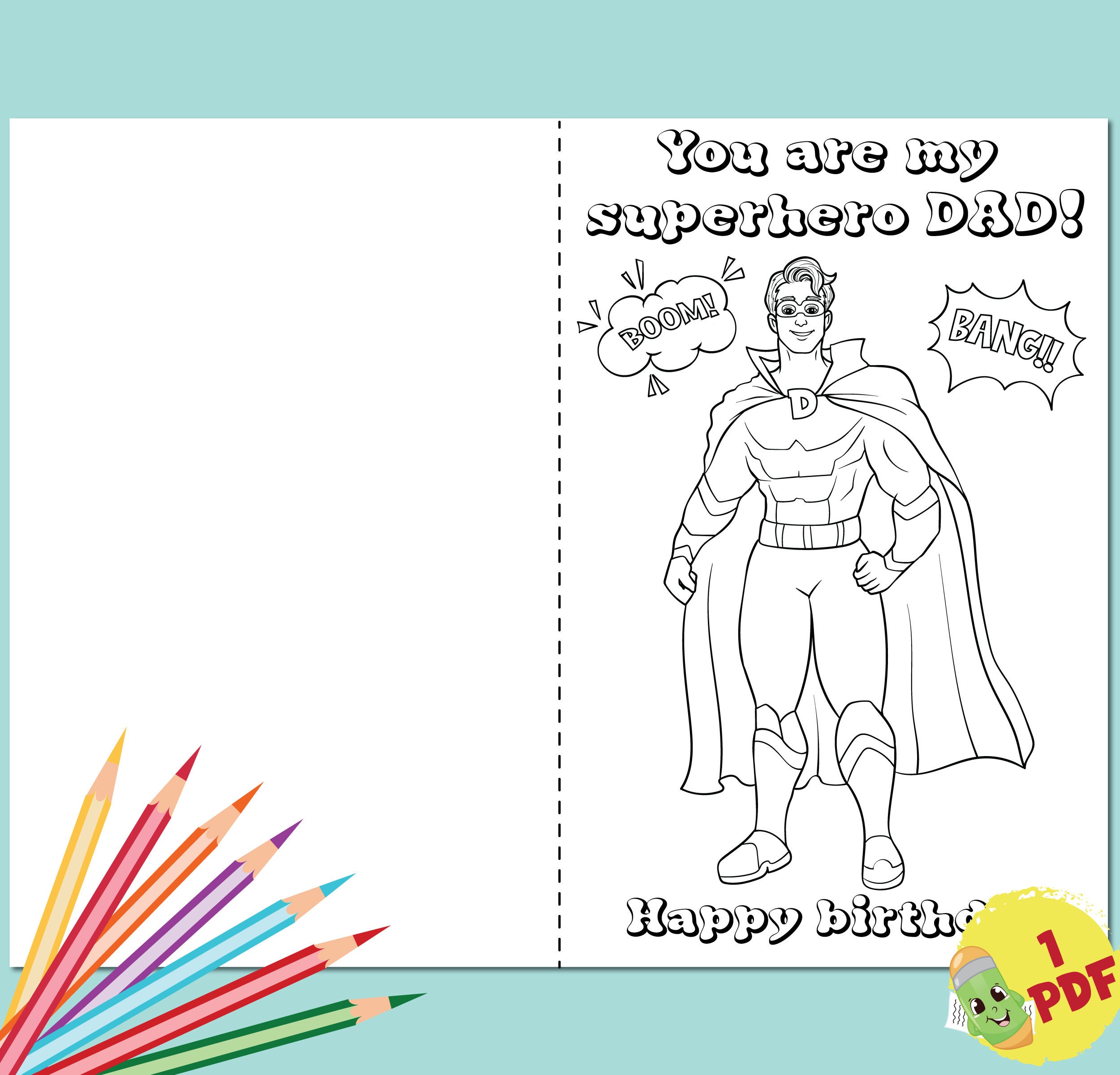 Printable Happy Birthday Card Coloring Pages, Superhero Greeting Card ...