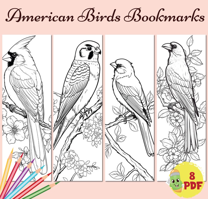 Printable American Birds Bookmarks for Kids and Adults, Digital ...