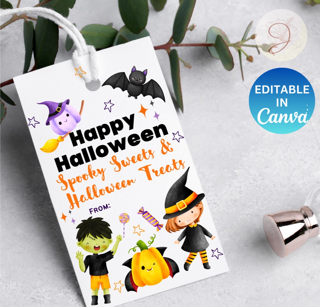 Printable Halloween Treat Tag, Treat Bags, Editable Favor Tags, Party ...