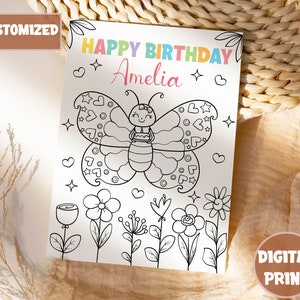 Printable Cute Butterfly Happy Birthday Card Coloring Pages ...