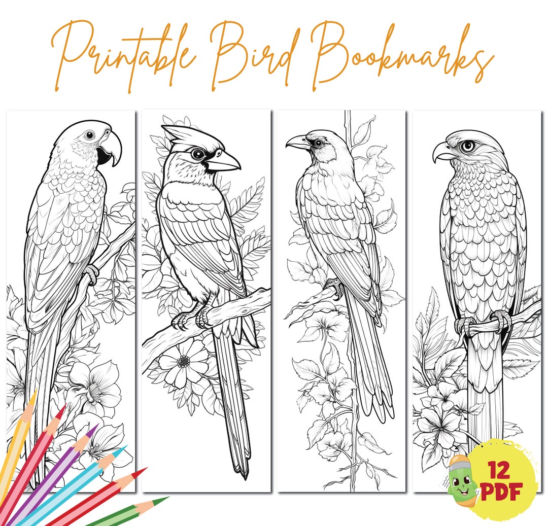 Printable Birds Coloring Bookmarks for Kids and Adults, Flowers, Bird ...