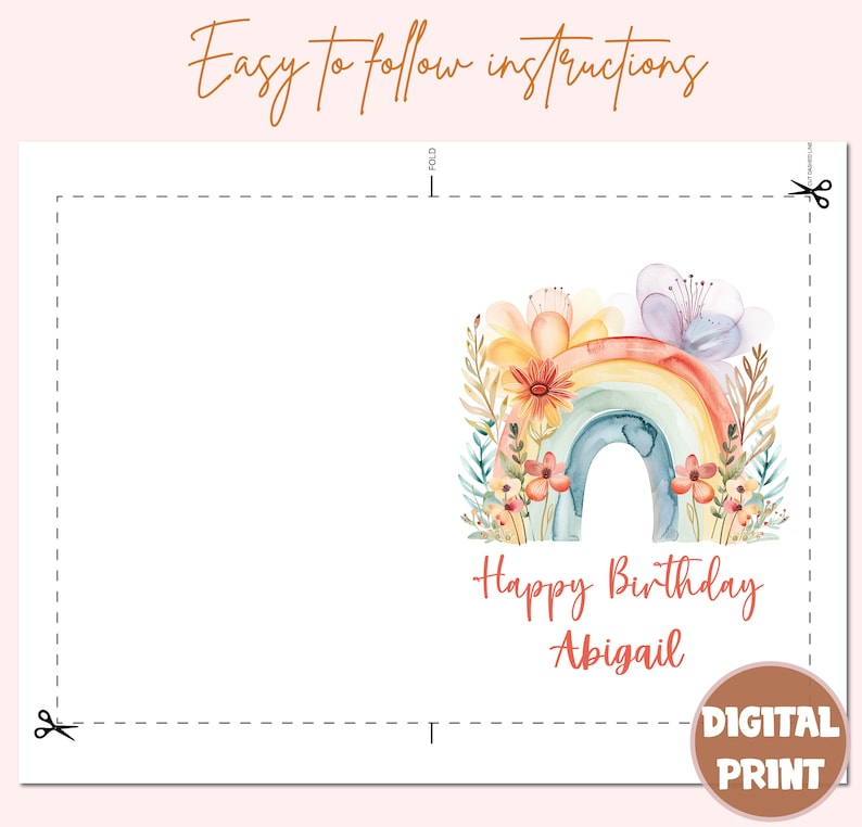 Printable Pastel Rainbow Birthday Card, Happy Birthday Greeting Card ...