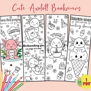 Printable Cute Axolotl Coloring Bookmarks for Kids, Baby Axolotl ...