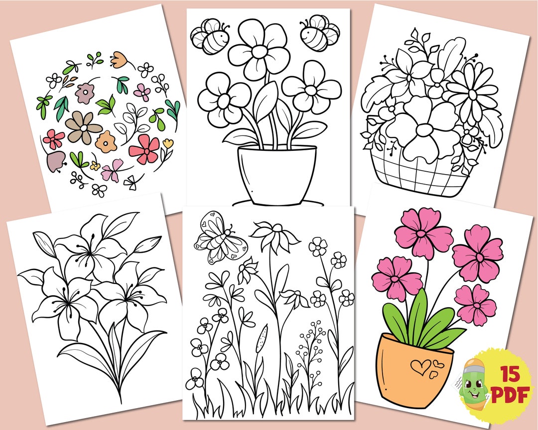 Flowers Coloring Pages for Kids, Floral Coloring Pages, Simple Flowers ...