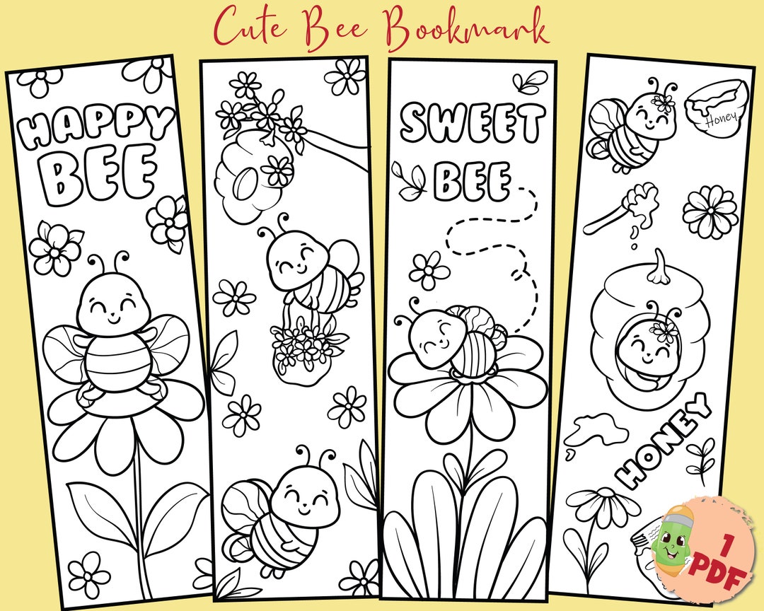 Printable Cute Bee Coloring Bookmarks for Kids, Baby Ducky, Autumn ...