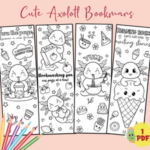 Printable Cute Axolotl Coloring Bookmarks for Kids, Baby Axolotl ...