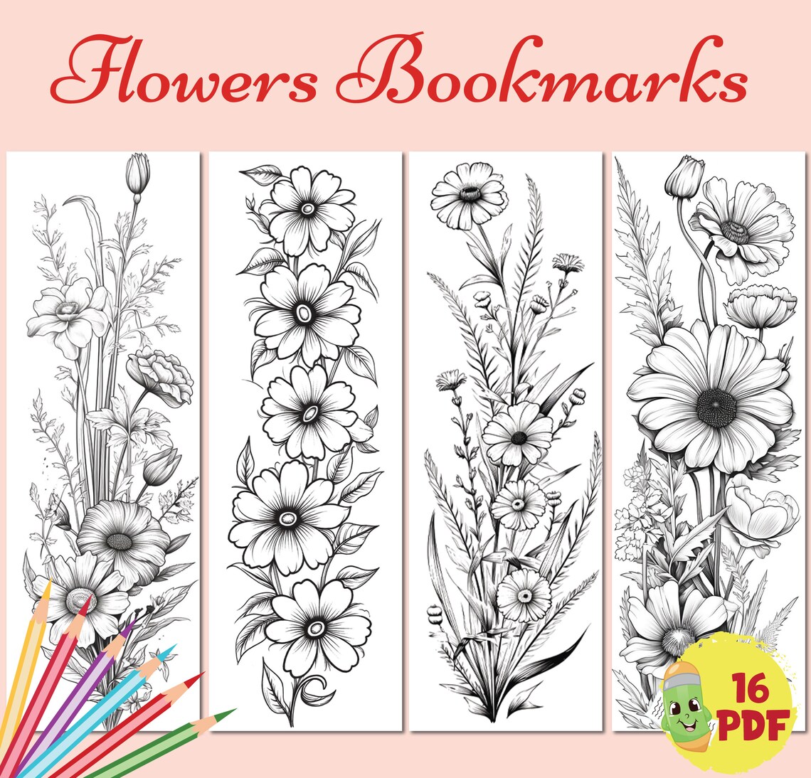 Printable Flowers Bookmarks for Kids and Adults, Digital Download ...