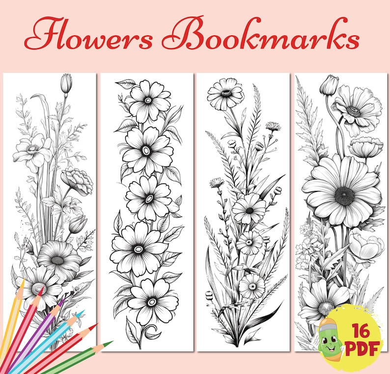 Printable Flowers Bookmarks for Kids and Adults, Digital Download ...