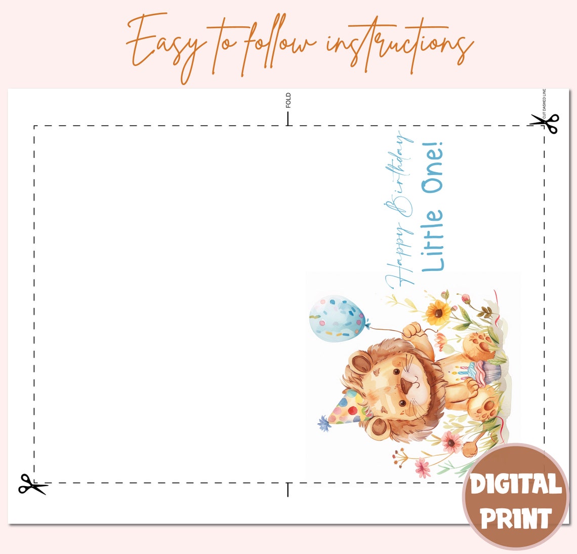 Printable Cute Baby Lion Birthday Greeting Card, Birthday Card ...