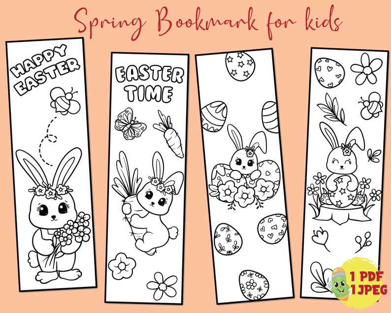 Printable Coloring Bookmarks for Kids, Easter Coloring, Bunny Coloring ...