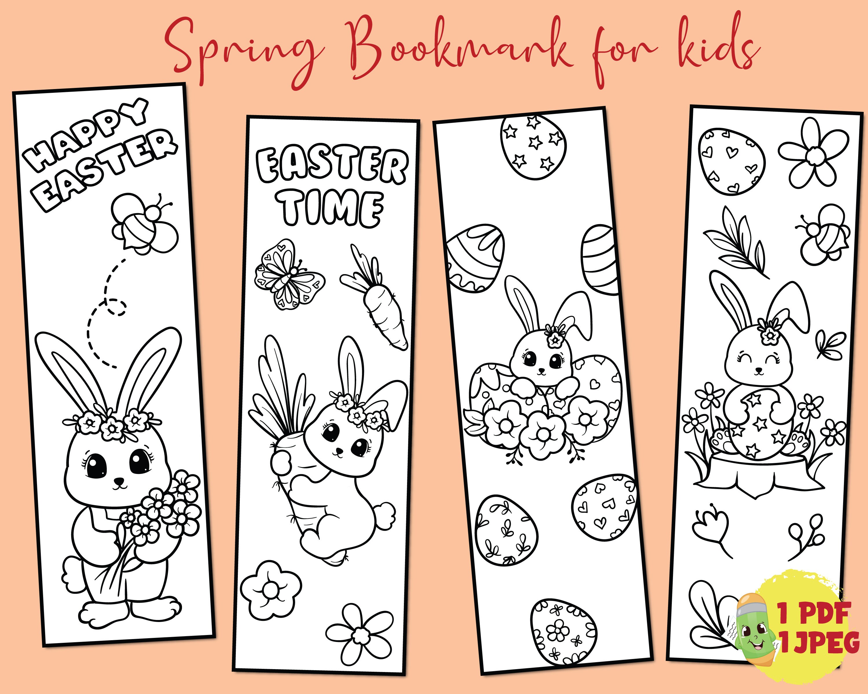 Printable Coloring Bookmarks for Kids, Easter Coloring, Bunny Coloring ...