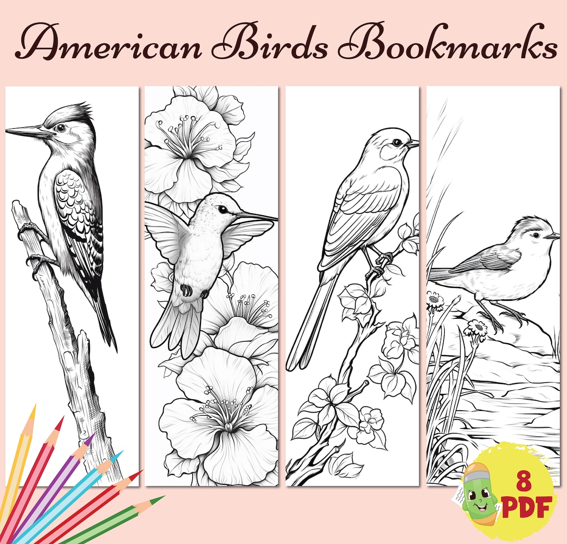 Printable American Birds Bookmarks for Kids and Adults, Digital ...