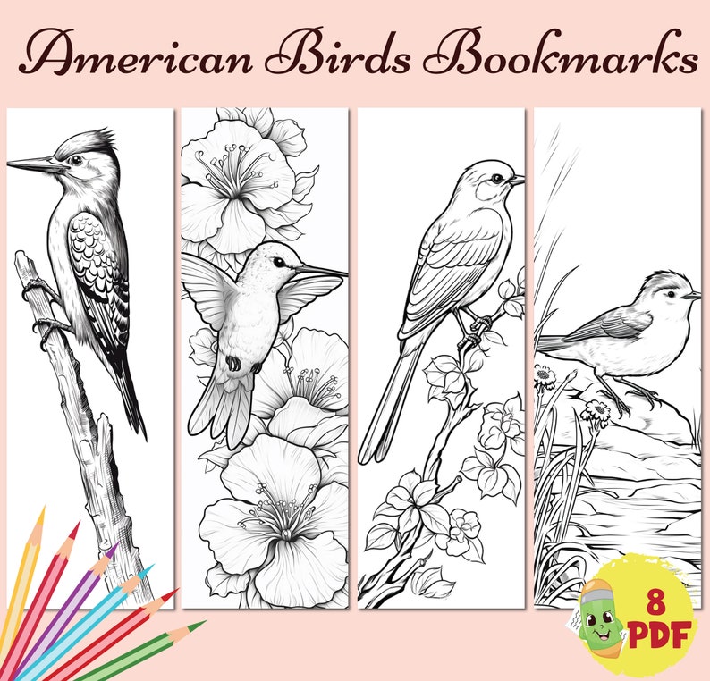 Printable American Birds Bookmarks for Kids and Adults, Digital ...