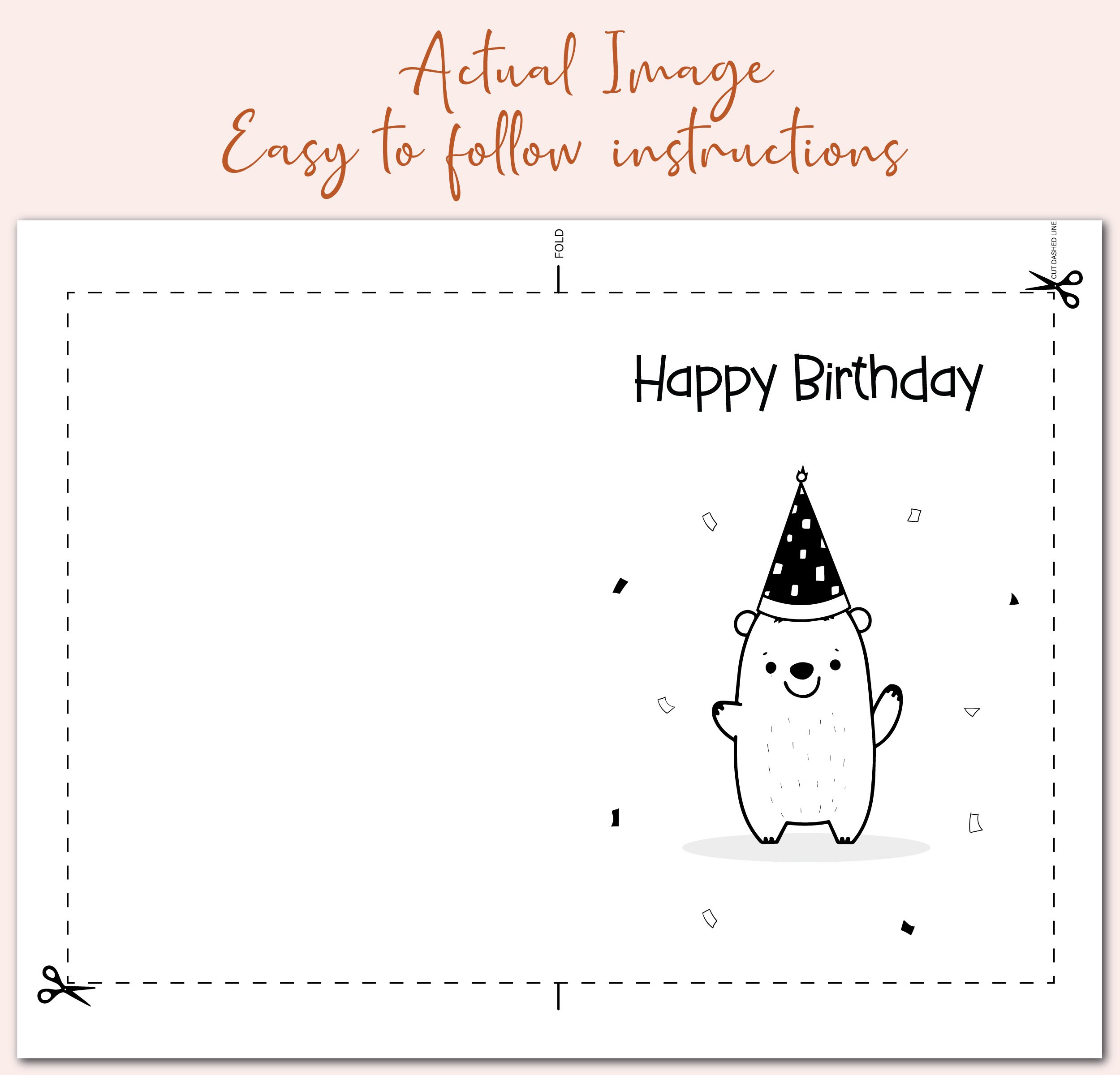 Printable Cute Bear Coloring Birthday Card, Bear Printable Greeting ...