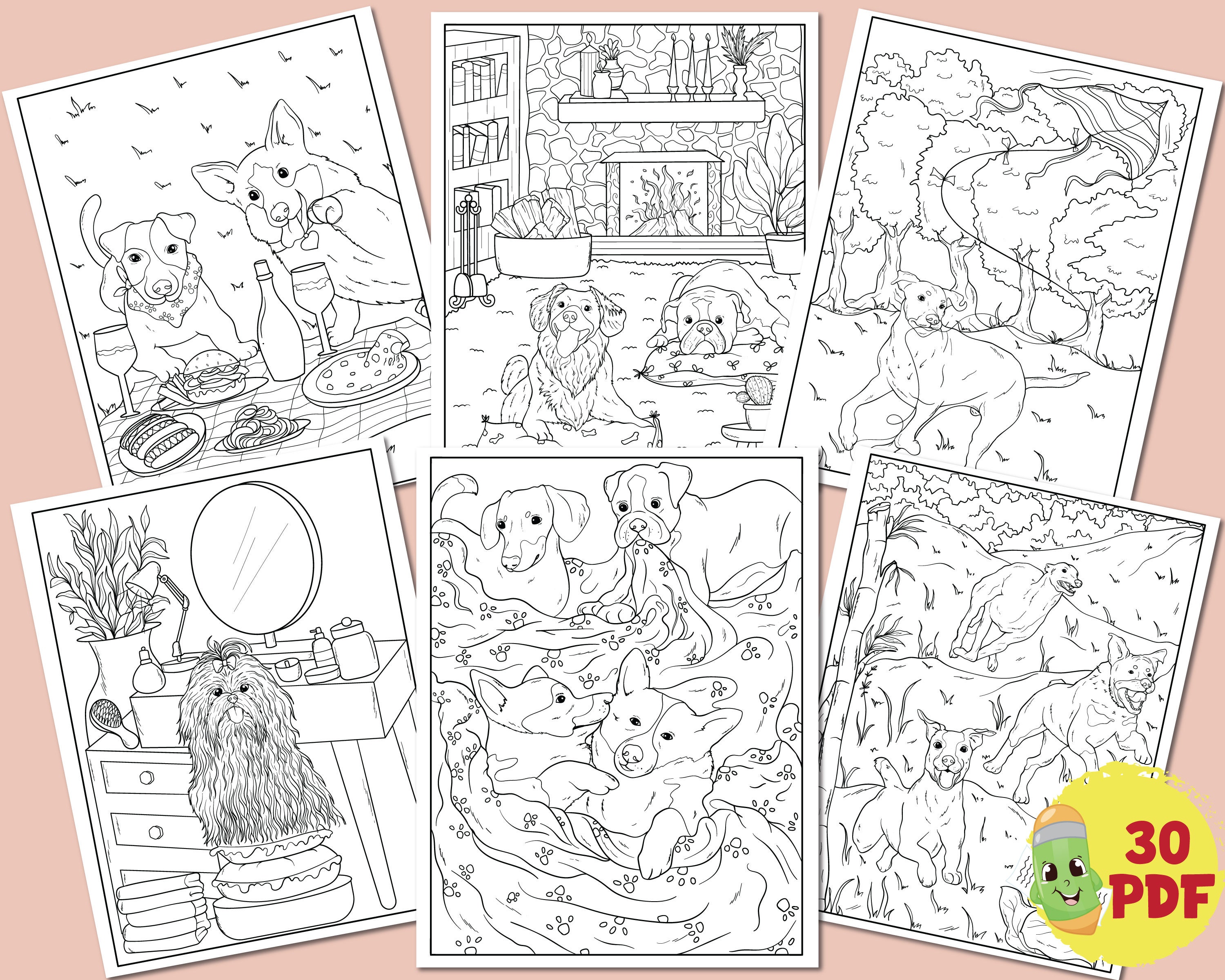 Dog, Puppy Coloring Pages for Adults and Kids, Coloring Book, Pet ...