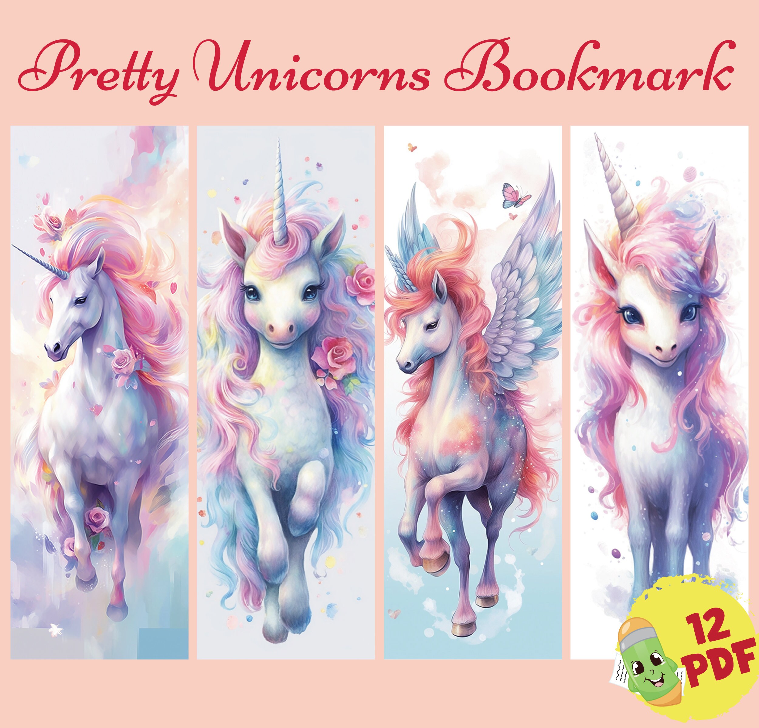 Printable Bookmark Cute Unicorn, Pretty Unicorn, Magical, Pink Unicorns ...