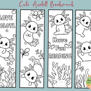 Printable Cute Axolotl Coloring Bookmarks for Kids, Baby Axolotl ...