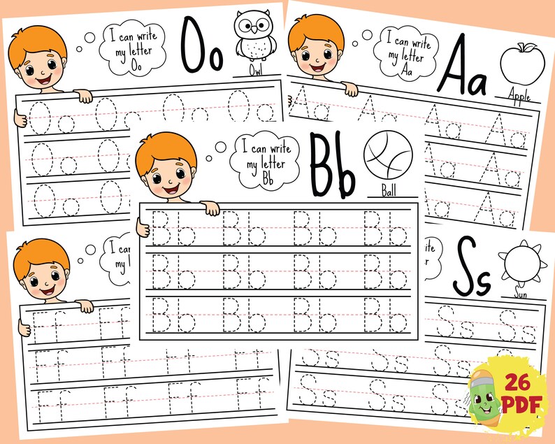 Alphabet Letter Tracing Worksheets, 26 Printable Alphabets, ABC Letters ...