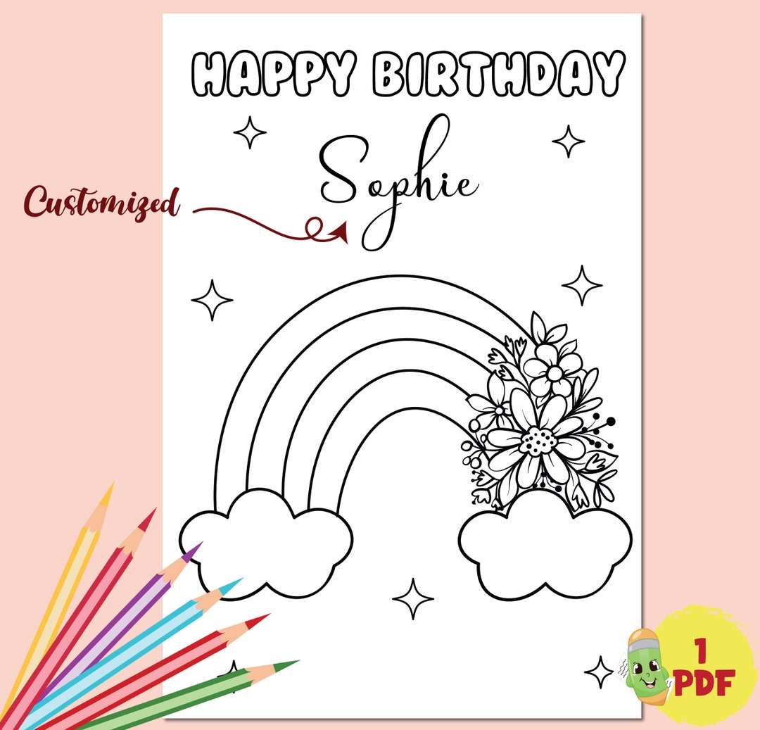 Printable Happy Birthday Card Coloring Pages, Personalized Card ...