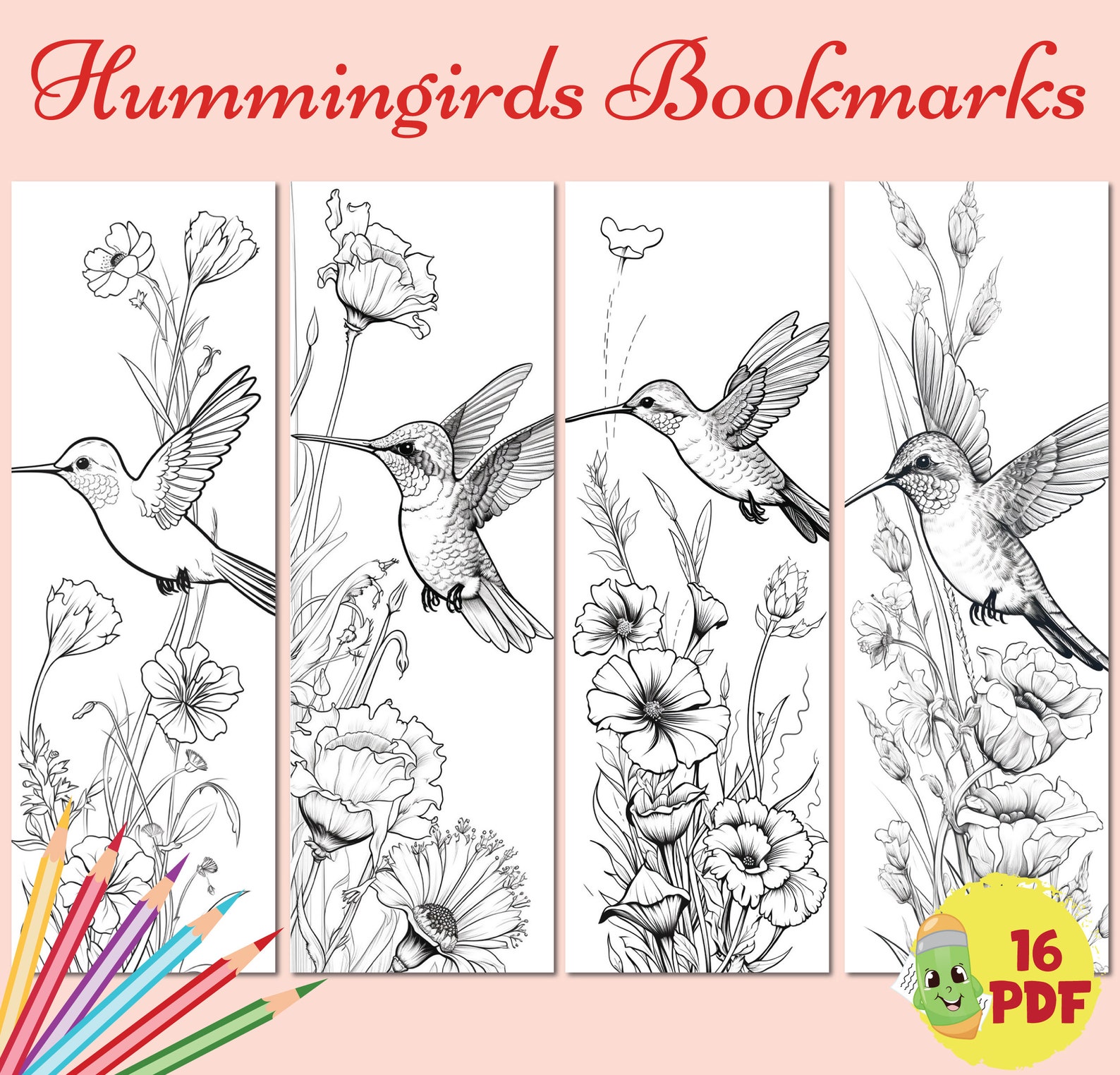 Printable Hummingbirds Bookmarks for Kids and Adults, Digital Download ...