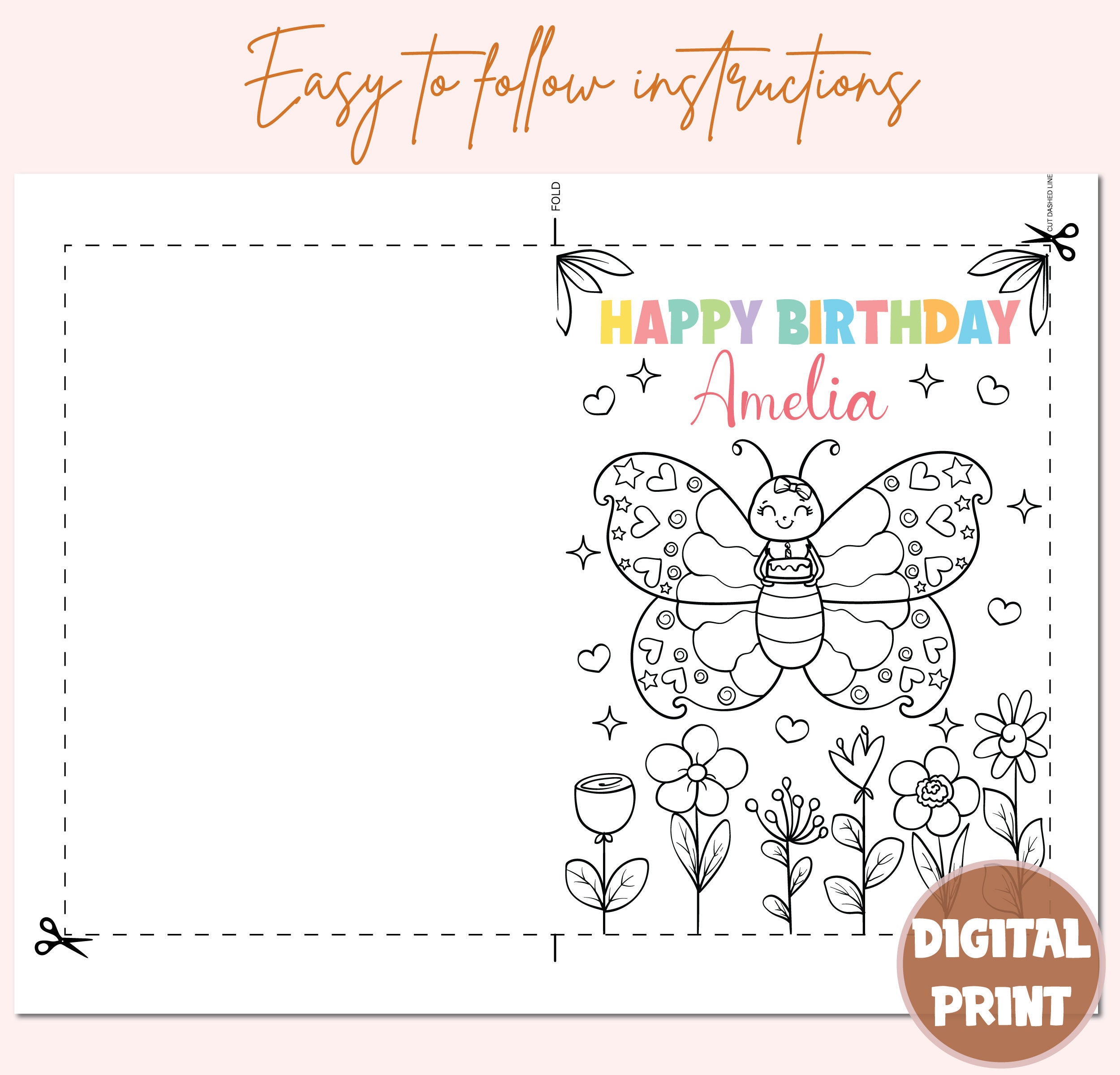 Printable Cute Butterfly Happy Birthday Card Coloring Pages ...