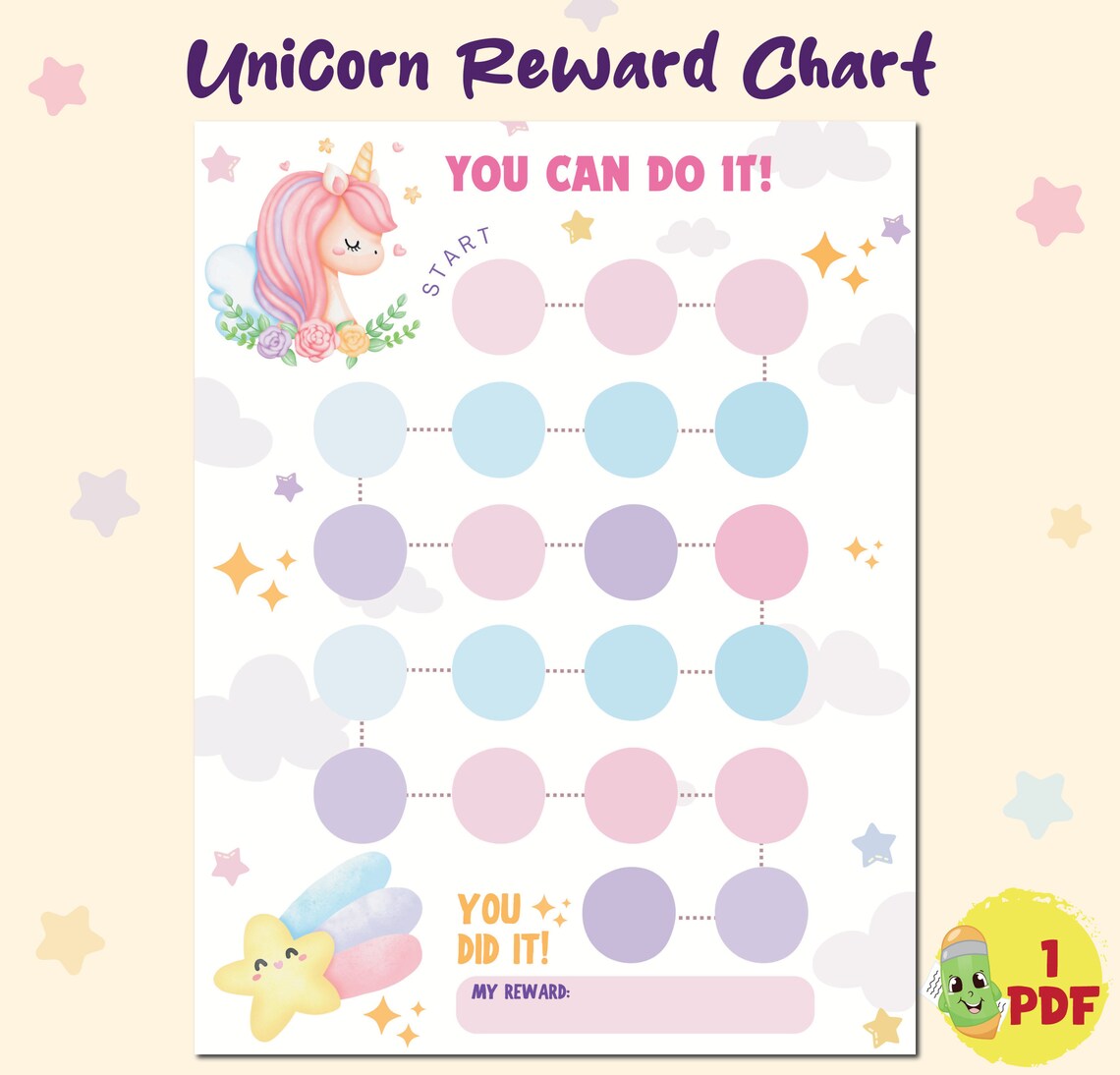 Printable Unicorn Reward Chart, Cute Pastel Behavior Chart for Girls ...