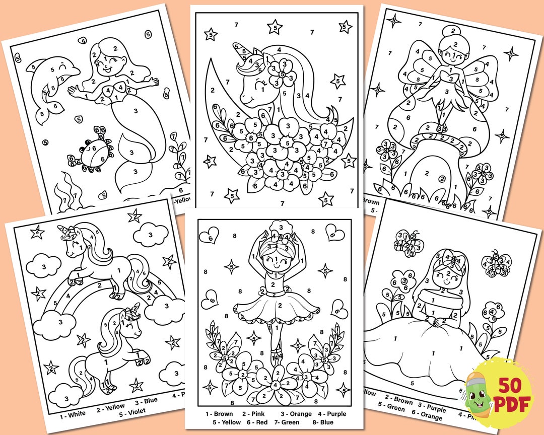 Printable Color by Numbers Coloring Pages for Kids and Girls, Coloring ...