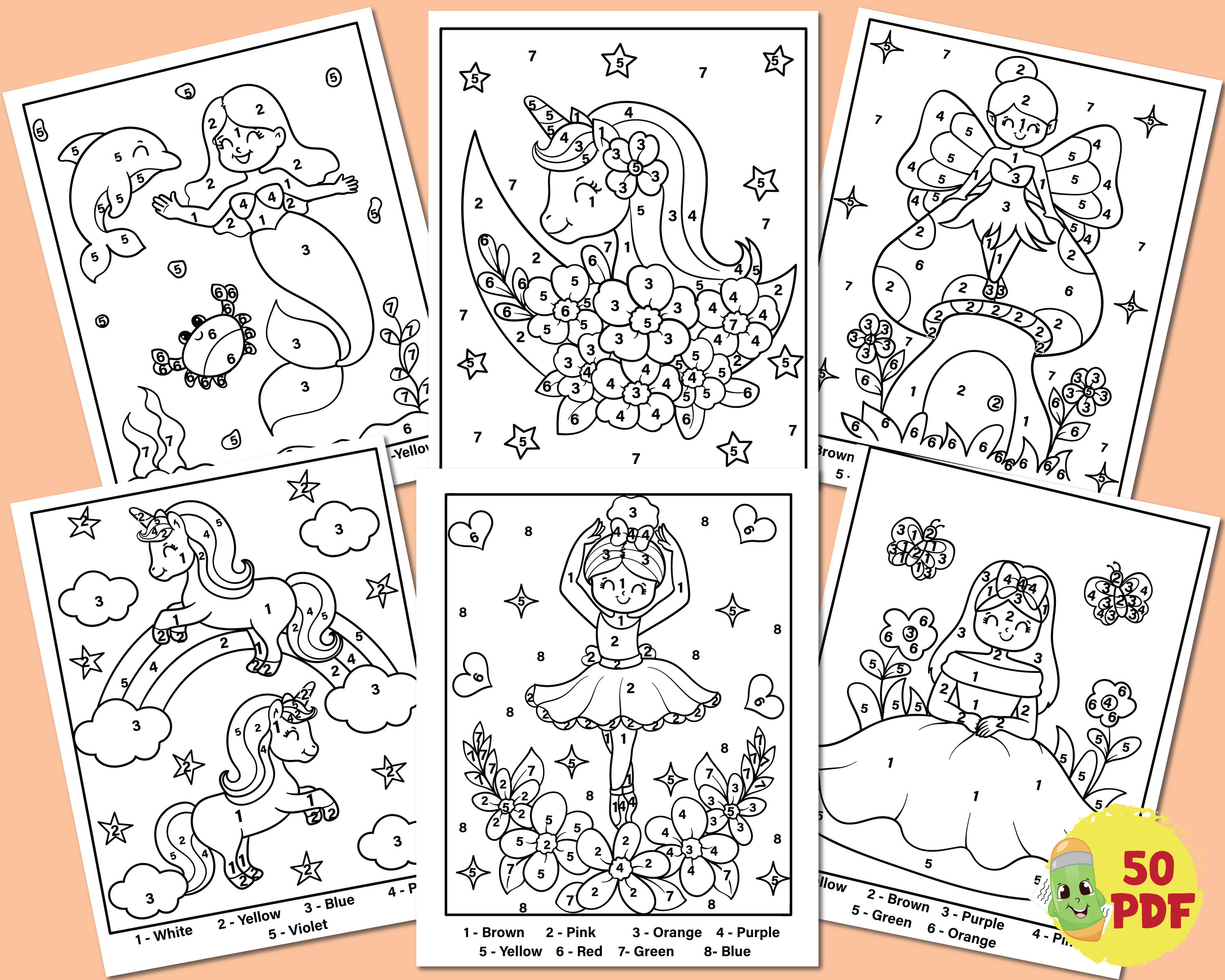Printable Color by Numbers Coloring Pages for Kids and Girls, Coloring ...
