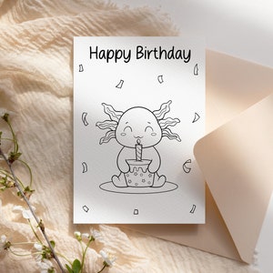Printable Cute Axolotl Coloring Birthday Card, Printable Greeting Card ...
