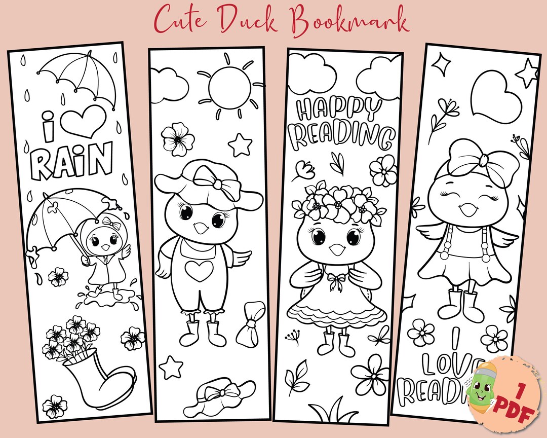 Printable Cute Spring Duck Coloring Bookmarks for Kids, Baby Ducky ...