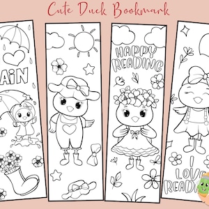 Printable Cute Spring Duck Coloring Bookmarks for Kids, Baby Ducky ...