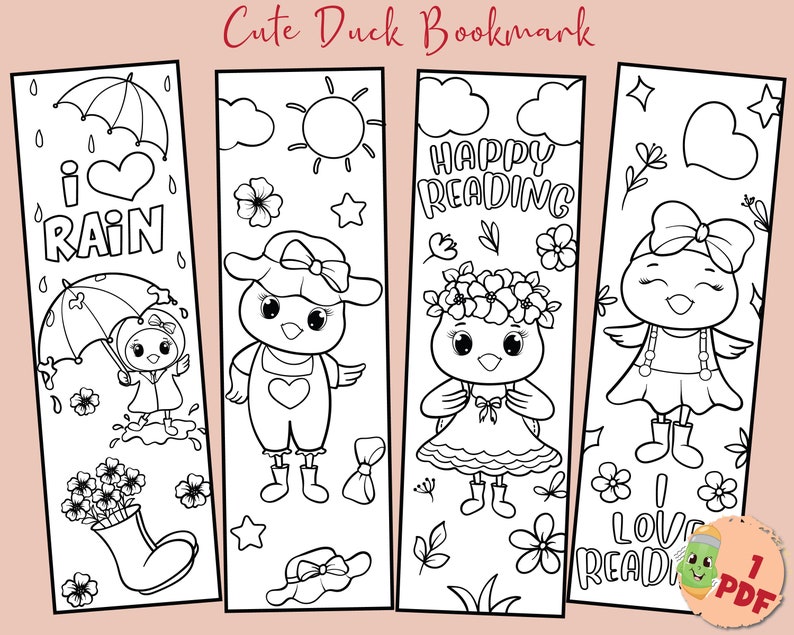 Printable Cute Spring Duck Coloring Bookmarks for Kids, Baby Ducky ...