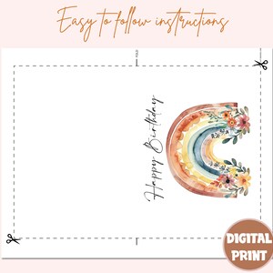Printable Boho Rainbow Birthday Card, Happy Birthday Greeting Card ...