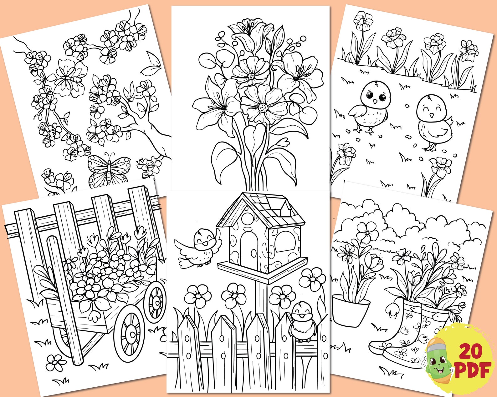 Large Print Spring Coloring Pages for Adults and Kids, Printable Easter ...