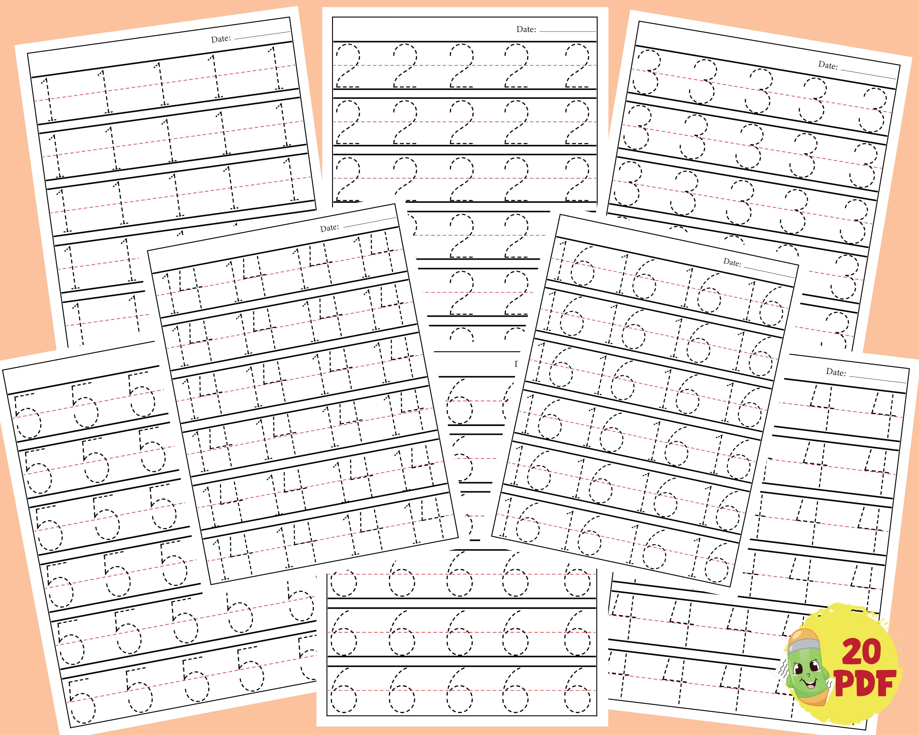 Printable Number Tracing Worksheets, 1-20 Tracing Workbook, Coloring ...